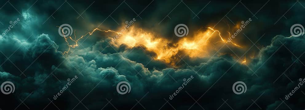 Cloudy Sky with Red and Blue Shades and Lightning Striking Down Stock ...