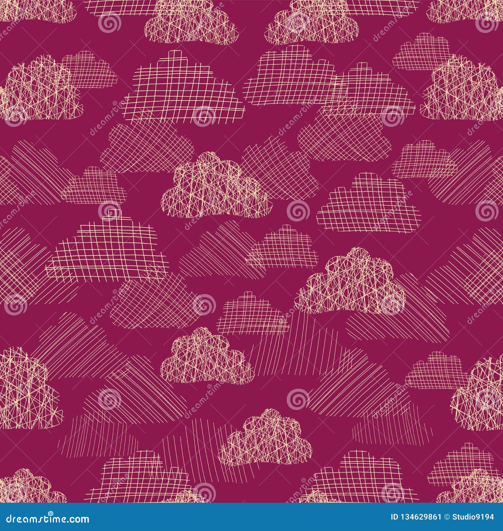 Cloudy Sky Seamless Vector Pattern. Beige White Silhouettes of Textured ...