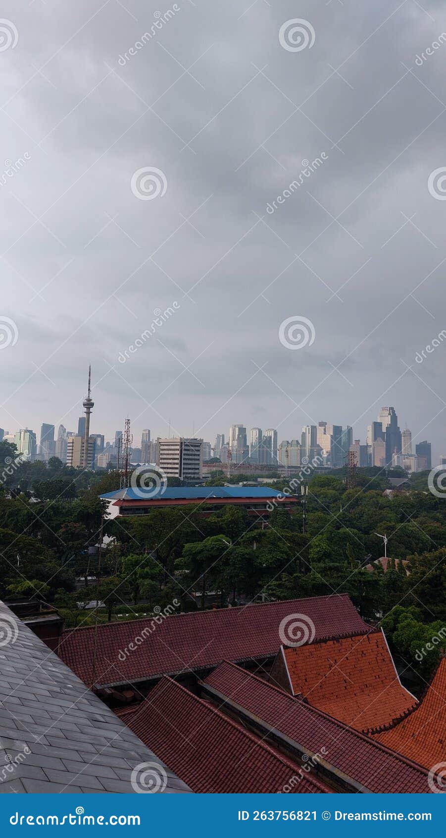 Cloudy Sky at the Town in the Morning Stock Image - Image of tower ...