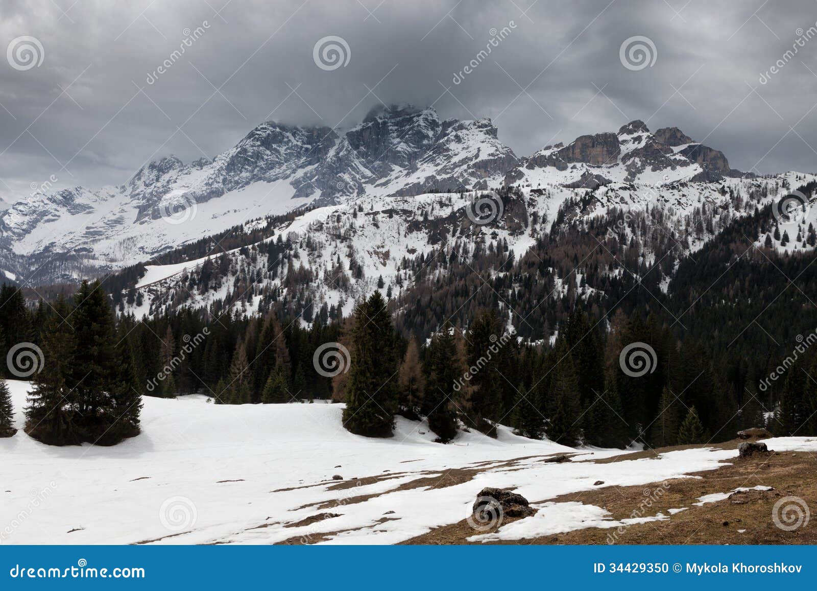 Cloudy Spring Weather in Dolomites Mountains Stock Photo - Image of ...