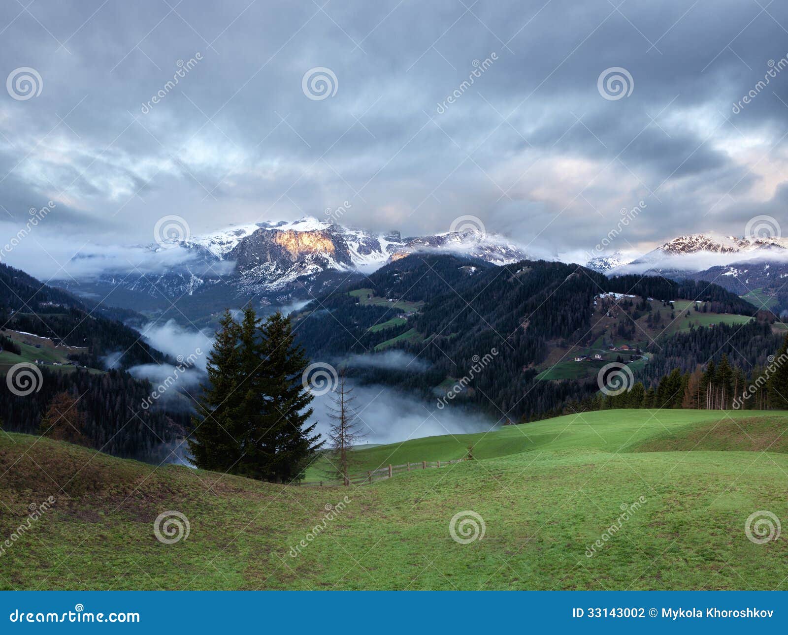 Cloudy Sunrise Over Dolomites Mountains Stock Photo - Image of farmland ...