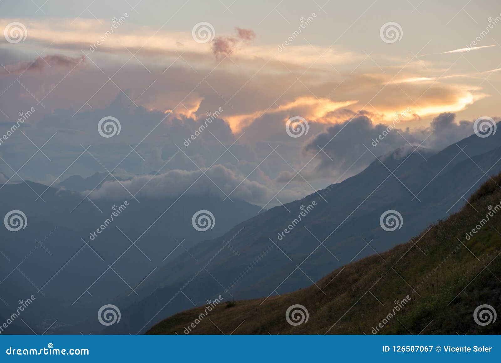 Cloudy Sunset in the Mountains of Valle De Aran Stock Image - Image of ...