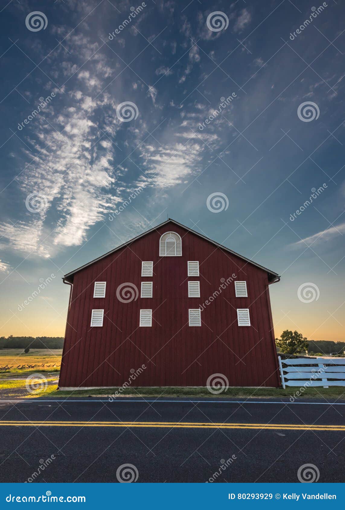Cloudy Sunset Sky Above Red Barn Stock Image - Image of built, field ...