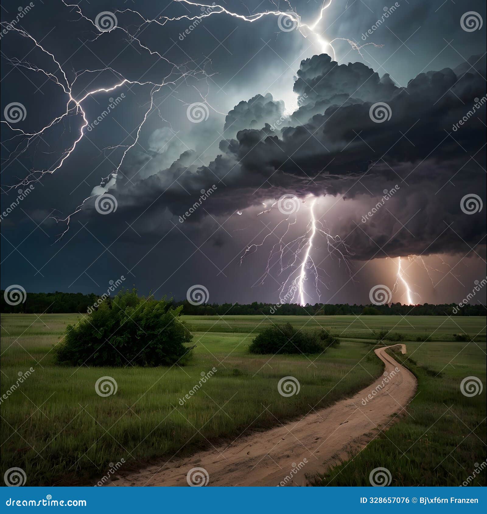 Cloudy Thunder Thunderstorm Lightning Bolt on a Field Stock ...