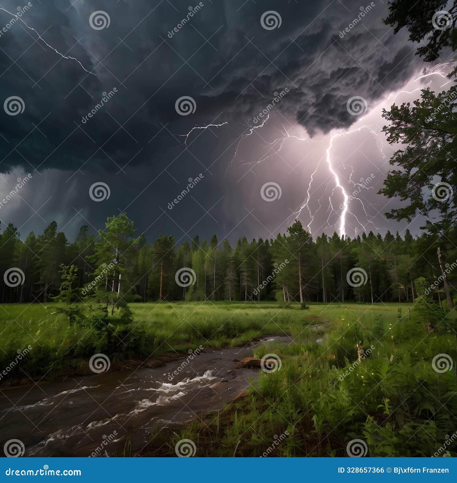 Cloudy Thunder Thunderstorm Lightning Bolt Forest Stock Illustration ...