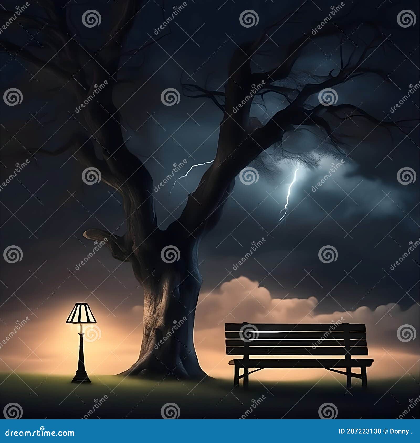 Cloudy Tree And Bench At Strom Thunder Cloud Royalty-Free Stock Image ...