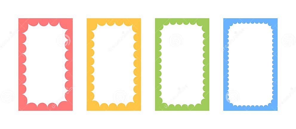 Cloudy Wave Curve Edge Frame. Wavy Scalloped Rectangle Borders Set ...