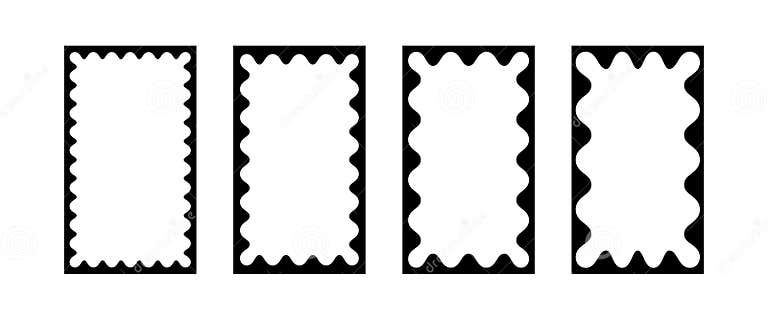 Cloudy Wave Curve Edge Frame. Wavy Scalloped Rectangle Borders Set ...