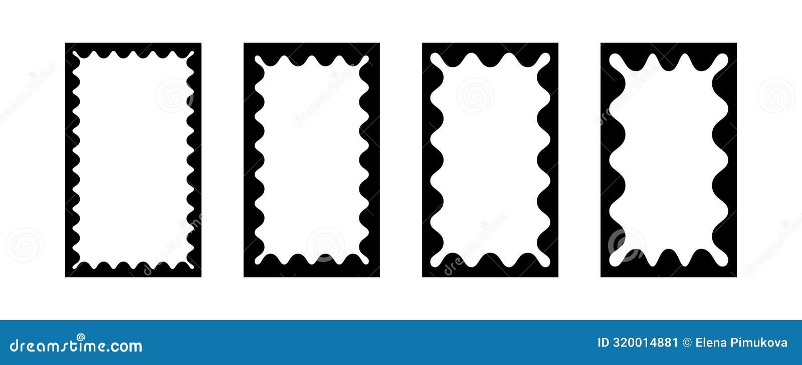 Cloudy Wave Curve Edge Frame. Wavy Scalloped Rectangle Borders Set ...