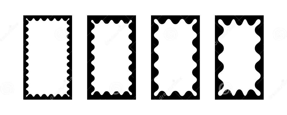 Cloudy Wave Curve Edge Frame. Wavy Scalloped Rectangle Borders Set ...