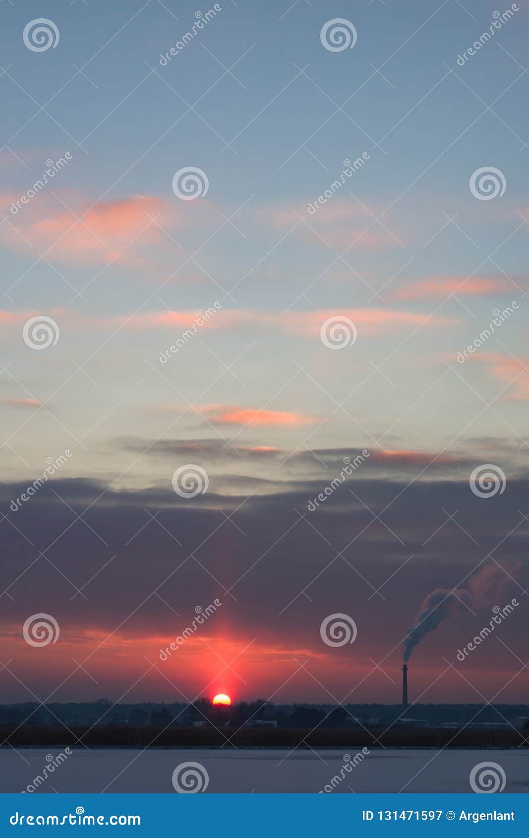 Cloudy Winter Sunset Over the Icy River in Blue and Pink, Selective Focus Stock Image - Image of ...