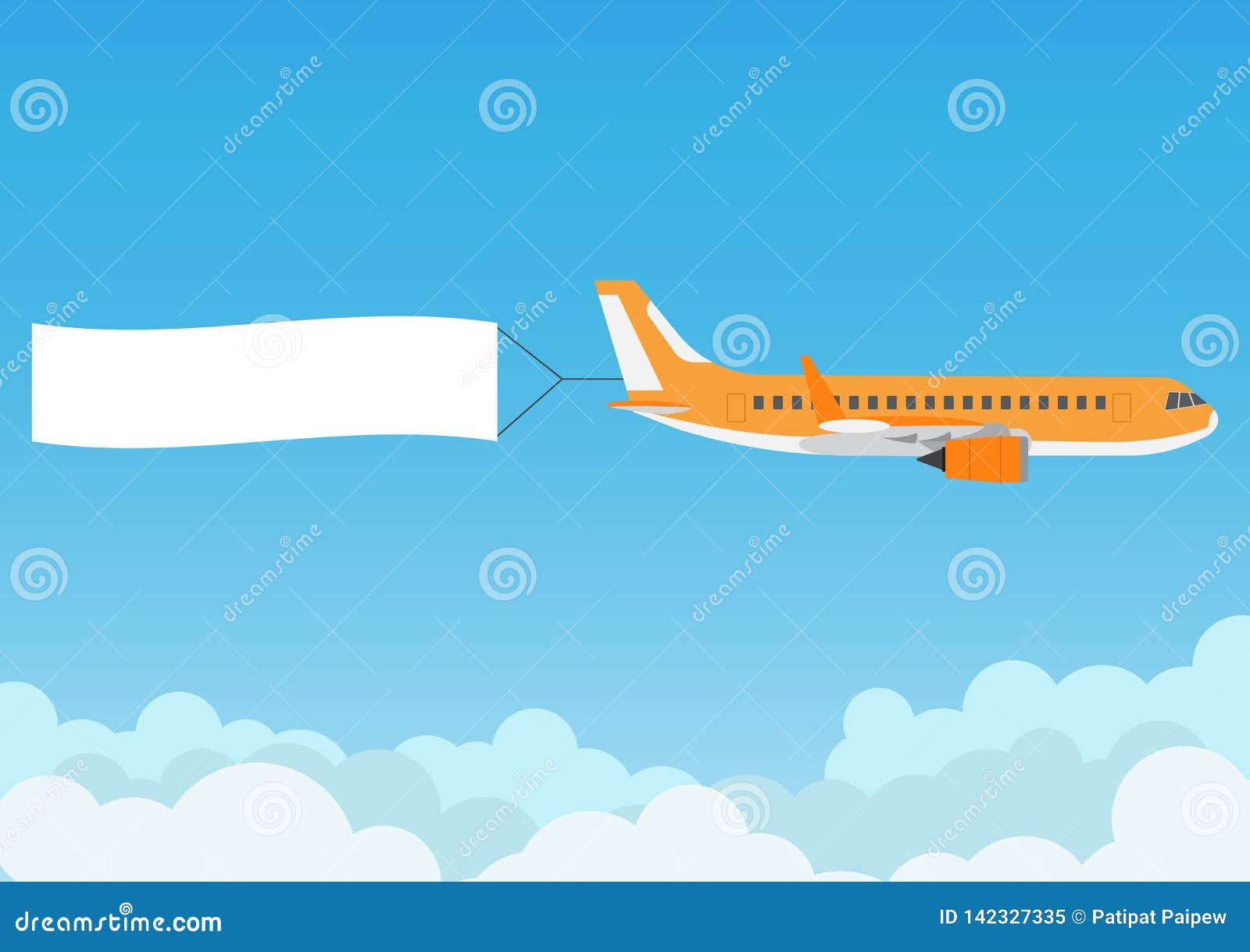 Flying Airplane with Advertising Banner on Blue Sky Stock Illustration ...