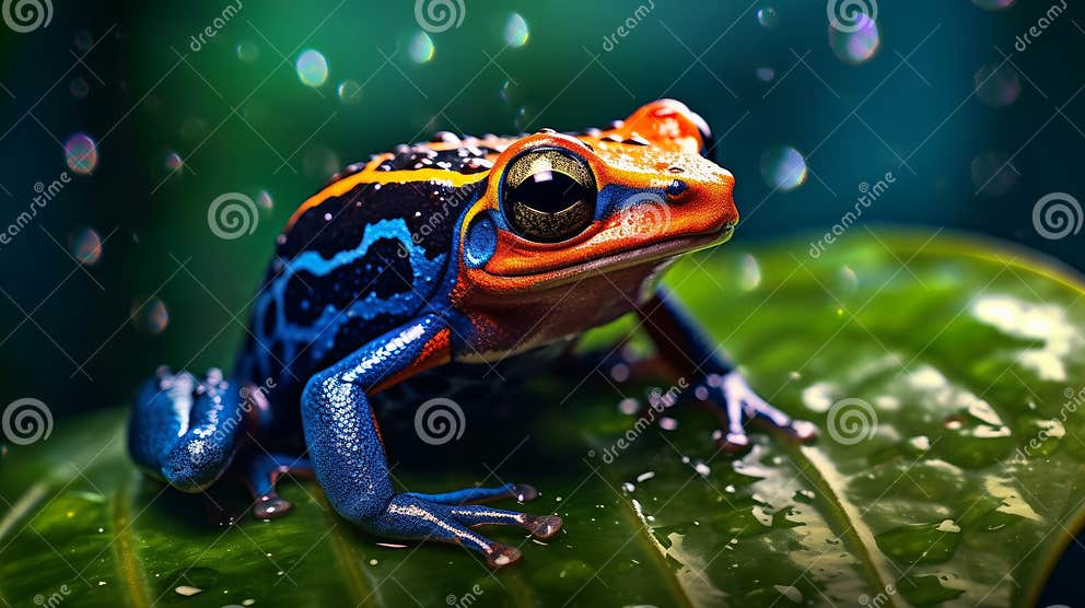 A Clourful Tiny Frog on a Leaf with Waterdrops , Ai, Ai Generative ...