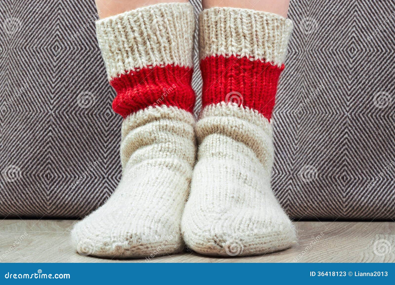 Clouseup Pair Wool Knitted Red and White Socks Stock Image - Image of ...