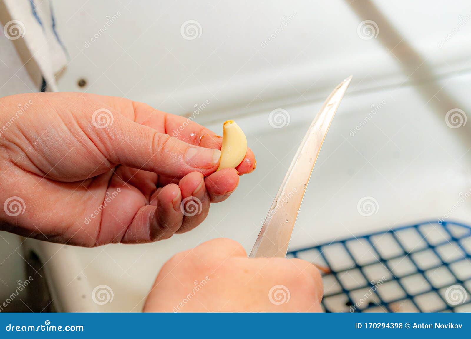 Clove of garlic in a hand stock photo. Image of flavor - 170294398