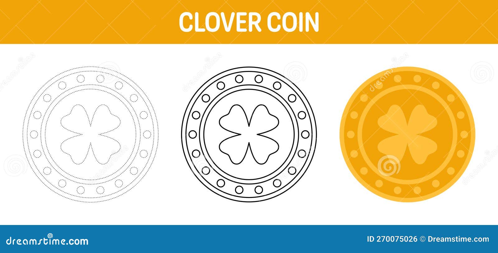 Clover Coin Tracing and Coloring Worksheet for Kids Stock Vector ...