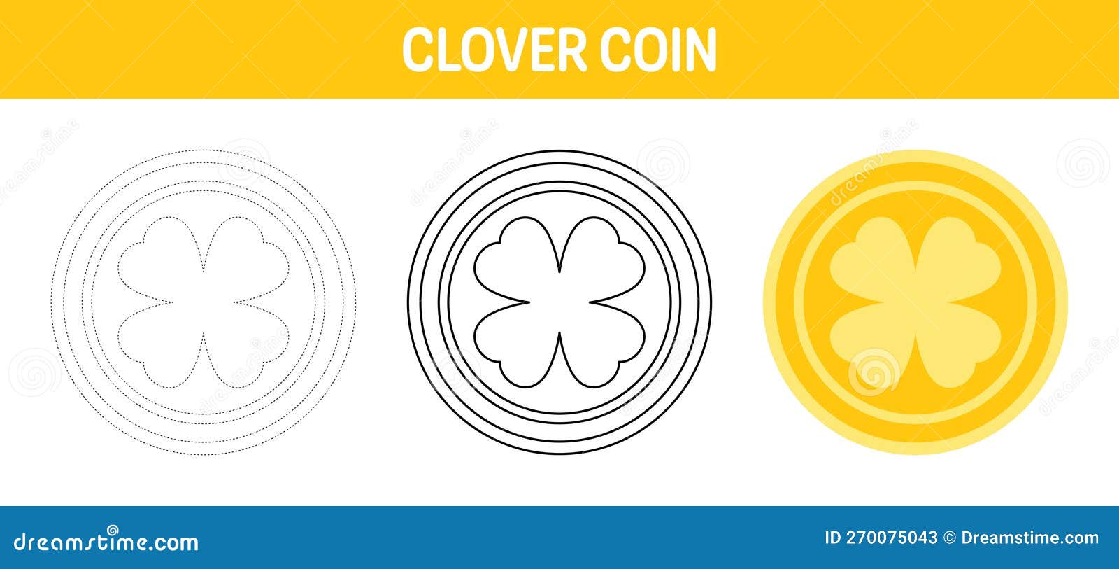 Clover Coin Tracing and Coloring Worksheet for Kids Stock Vector ...