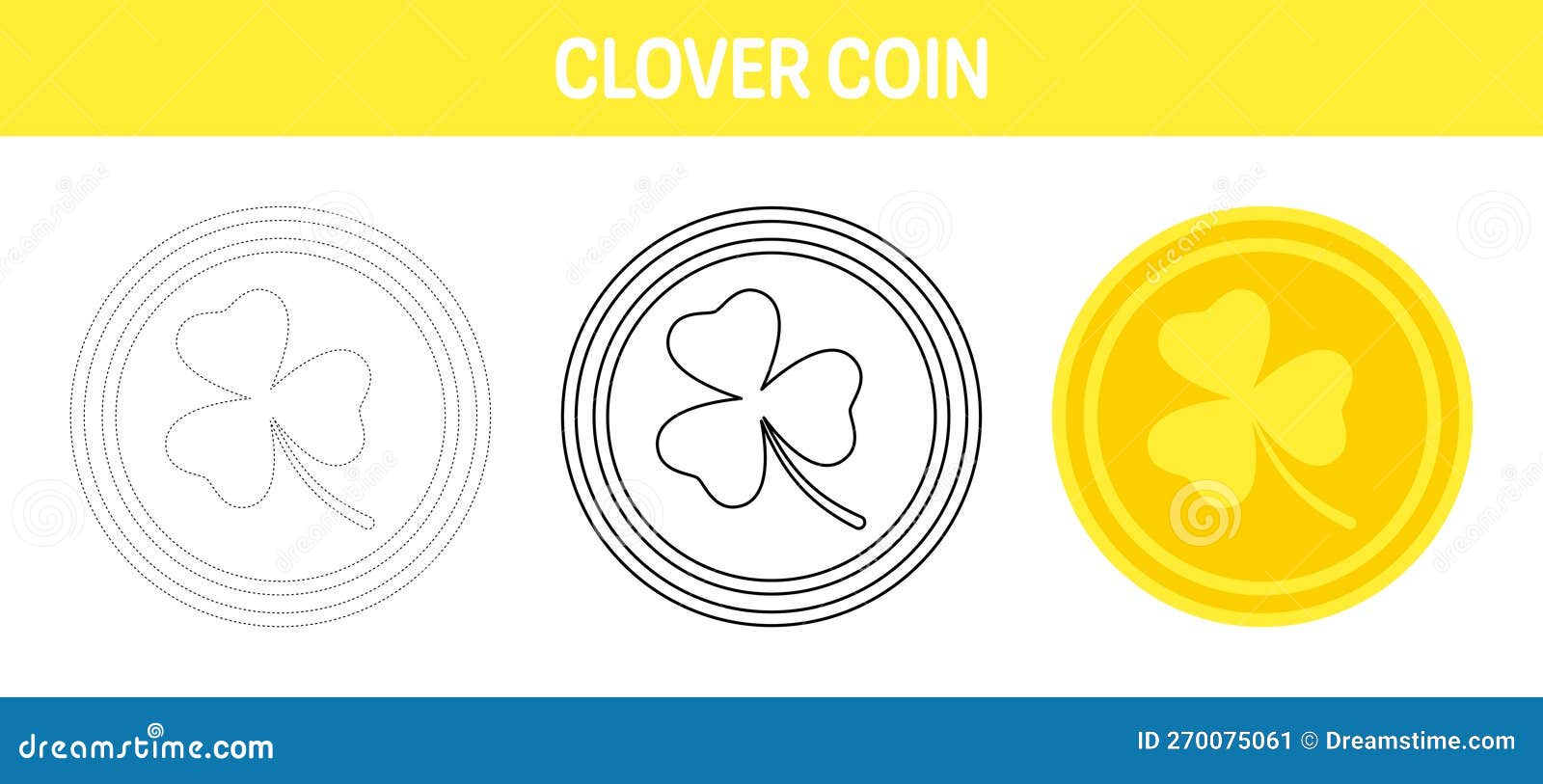 Clover Coin Tracing and Coloring Worksheet for Kids Stock Vector ...