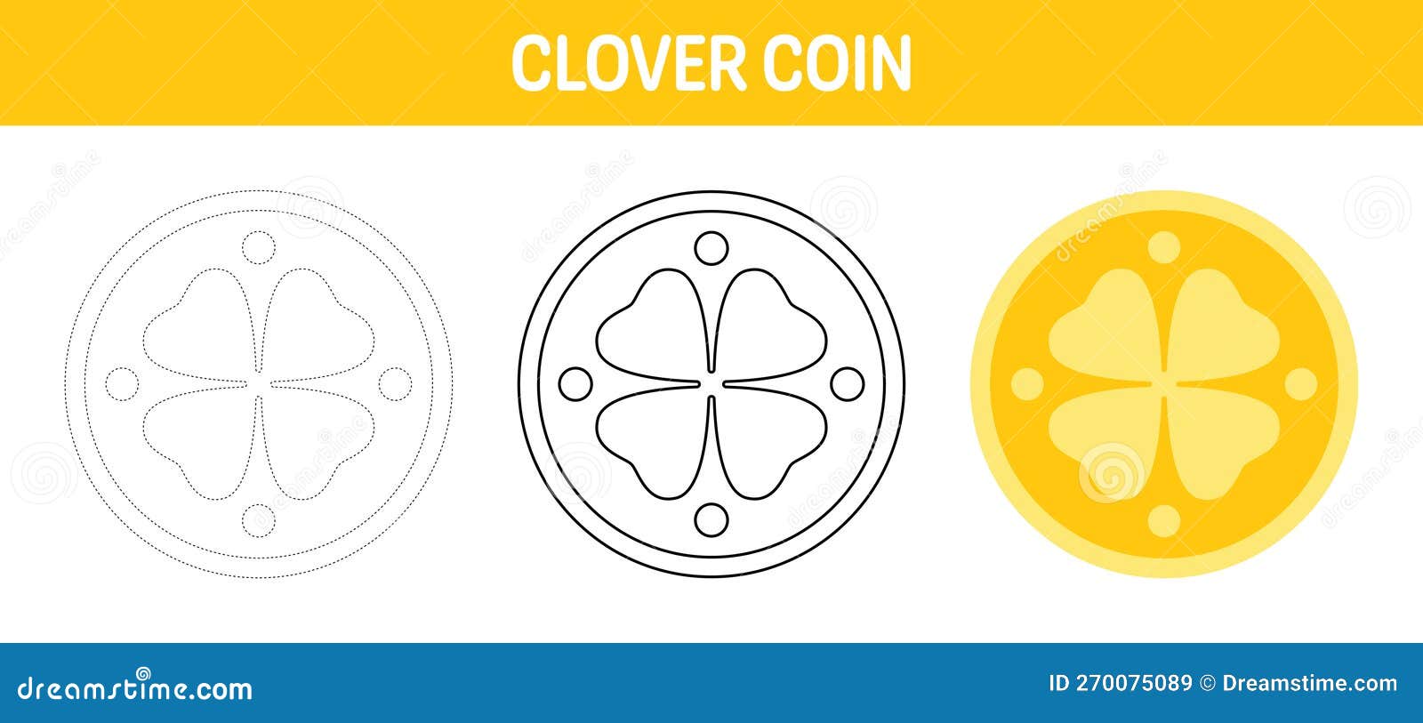 Clover Coin Tracing and Coloring Worksheet for Kids Stock Vector ...