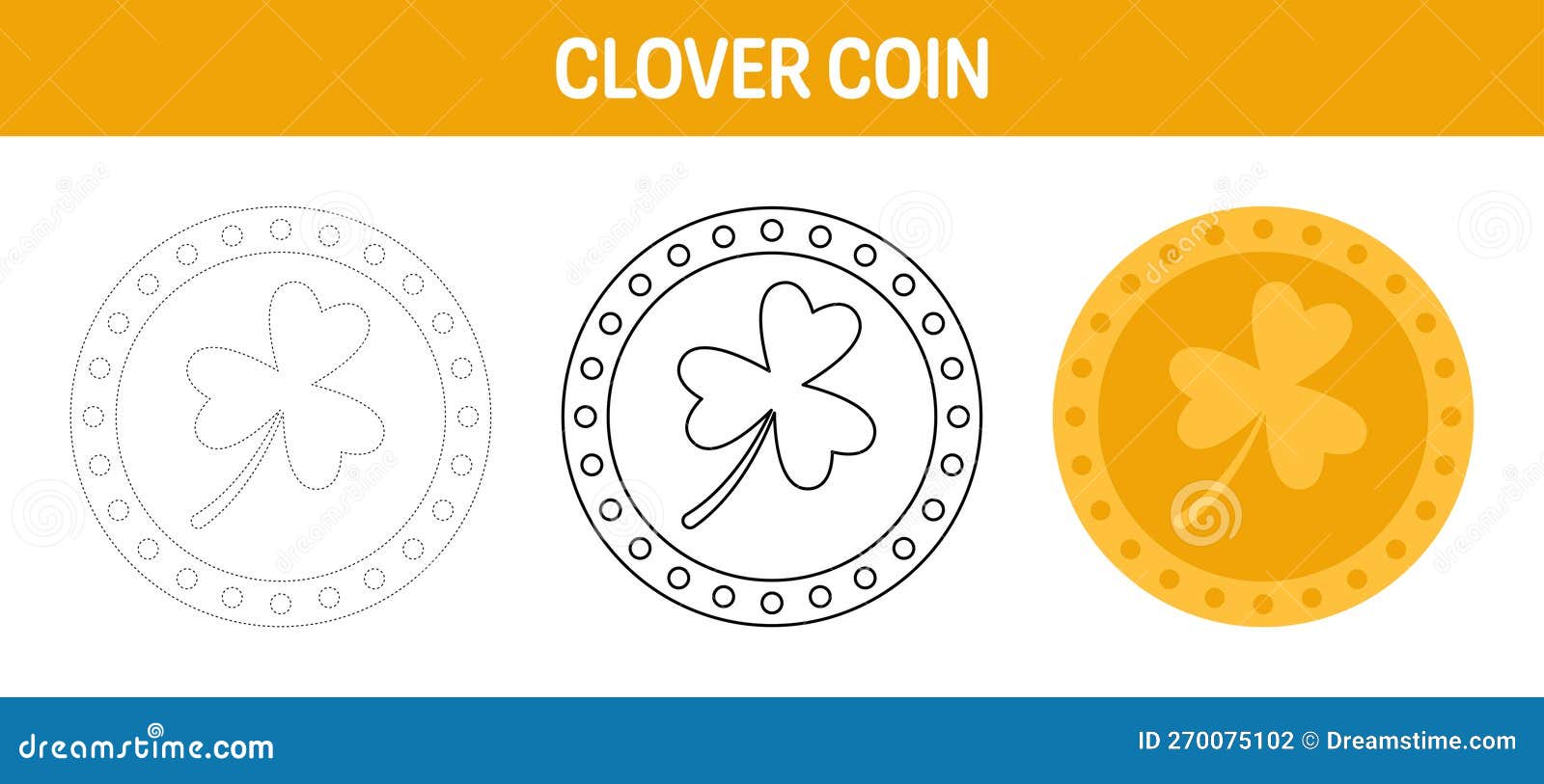 Clover Coin Tracing and Coloring Worksheet for Kids Stock Vector ...