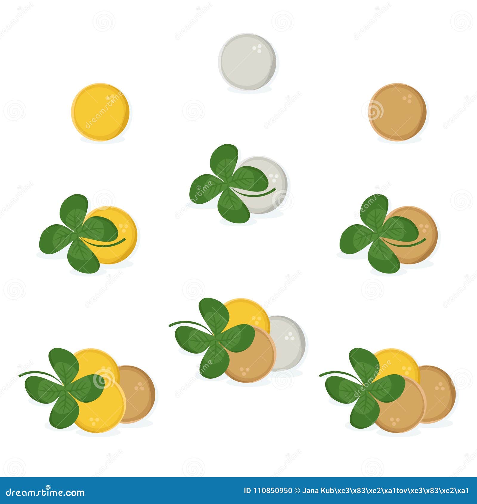 Clover and coins set stock vector. Illustration of clover - 110850950