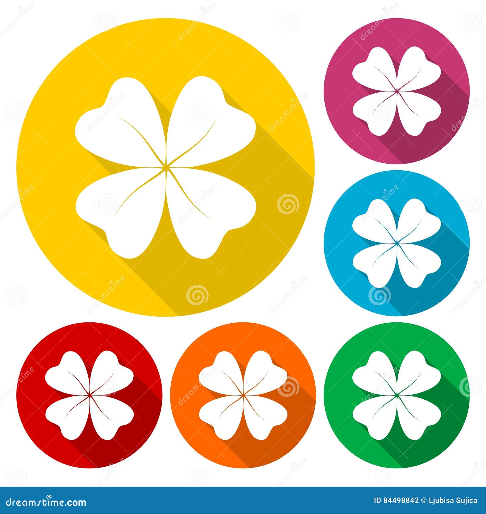 Clover with Four Leaves Sign Set with Long Shadow Stock Illustration ...