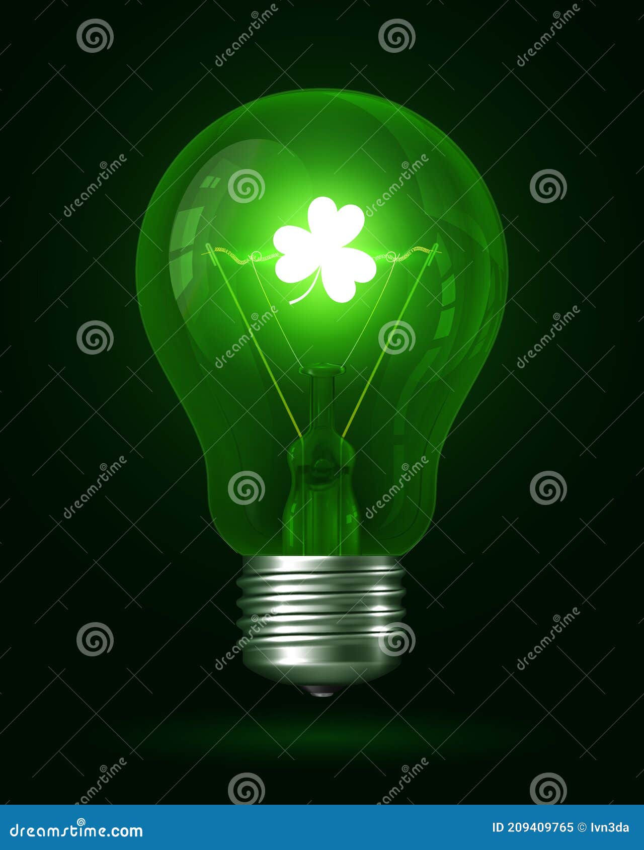 Clover Lamp. Realistic Green Glowing Light Bulb. Inside the Lamp is ...