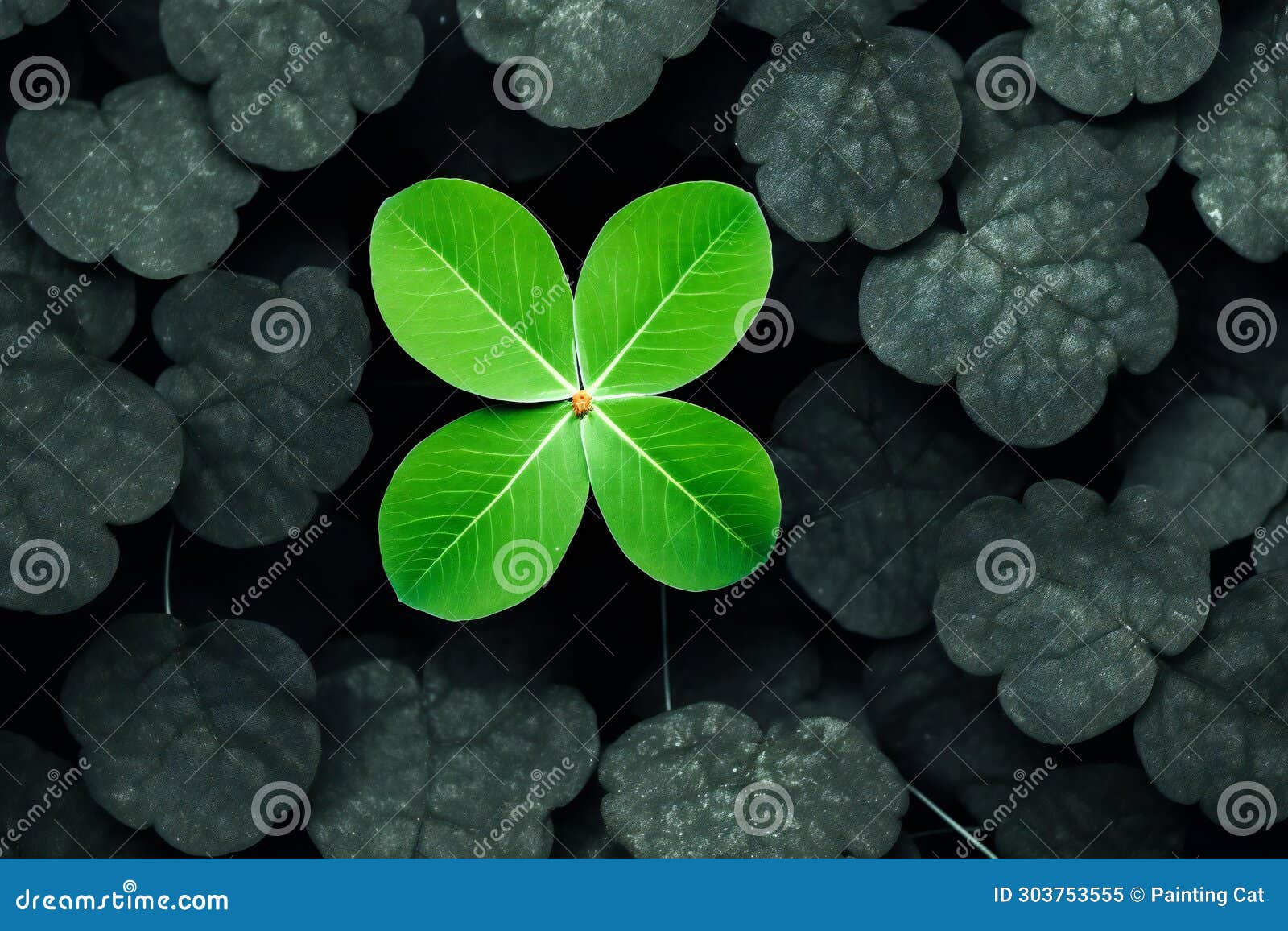 Clover Leaf on Black Background, Top View, Nature Concept Stock ...