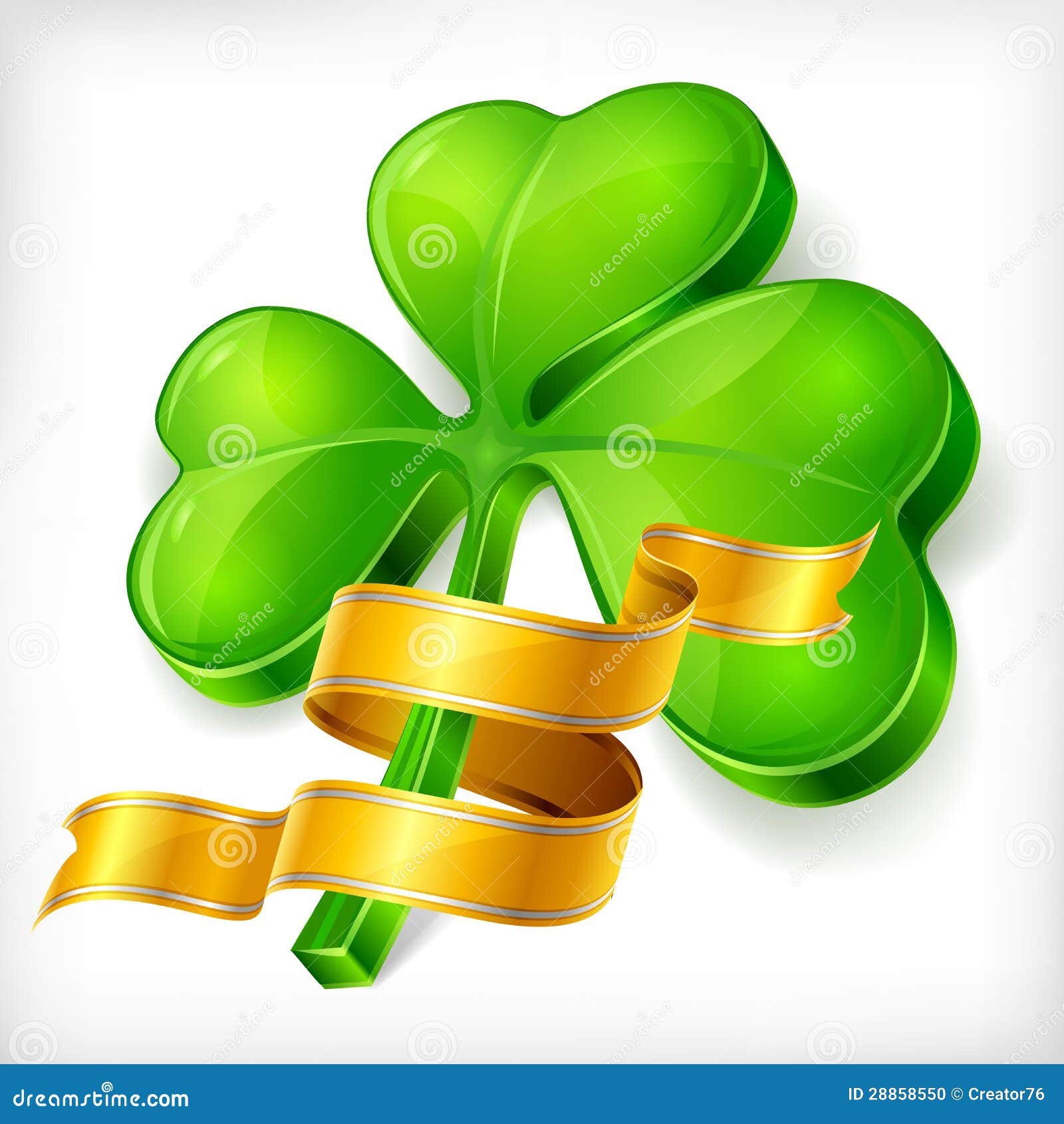 Clover Leaf & Gold Ribbon Stock Vector - Illustration of ribbon, green ...