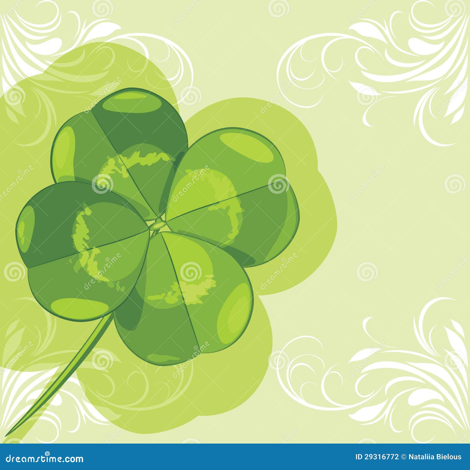 Clover Leaf on the Ornamental Background Stock Vector - Illustration of ...