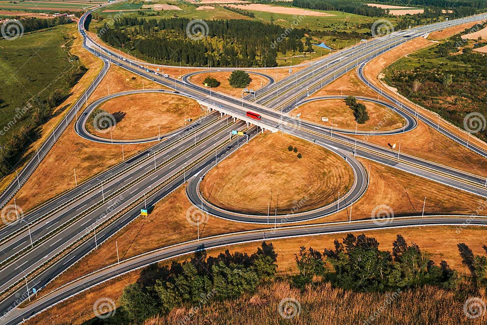 Clover Leaf Shaped Highway Interchange from Drone Pov Stock Photo ...
