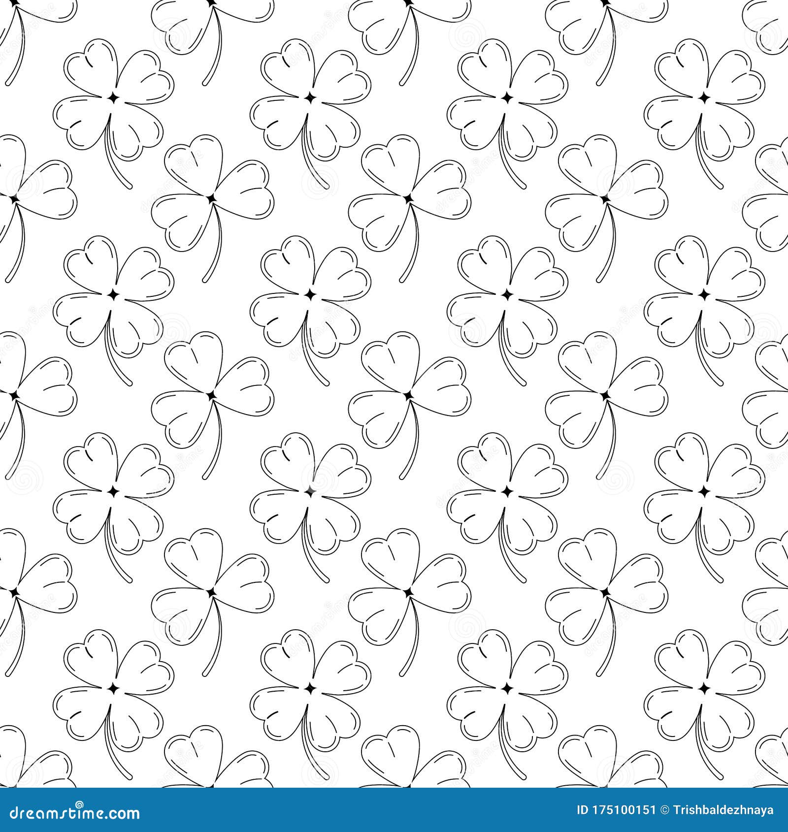 Clover Leaves Seamless Pattern Black Silhouette Isolated on White ... Clover Leaves Seamless Pattern Black Silhouette Isolated on White ...