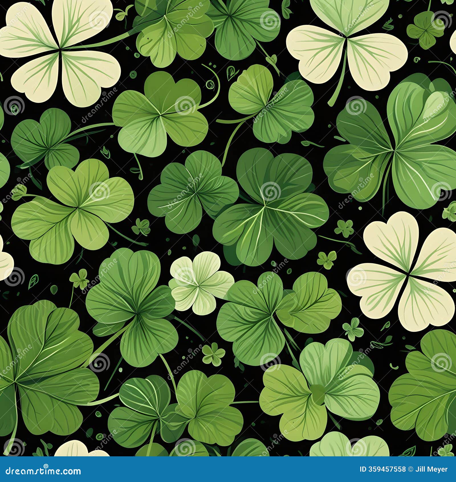 Clover Pattern on Black Background Stock Illustration - Illustration of ...