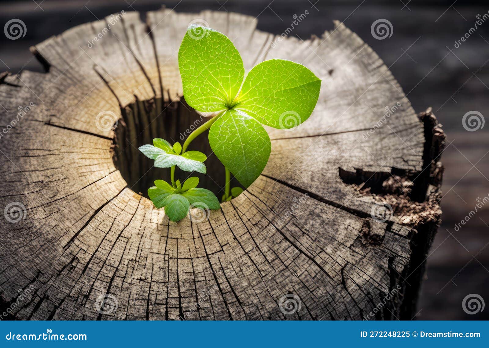 Clover Plant Growing Out of Hole in Tree Stump. Generative AI Stock ...