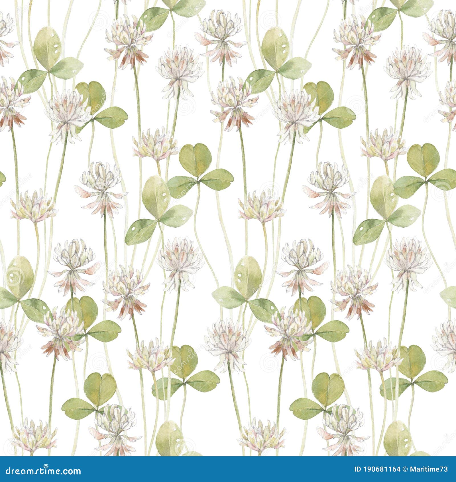 Clover. Seamless Watercolor Pattern on White. Art Floral Background ...