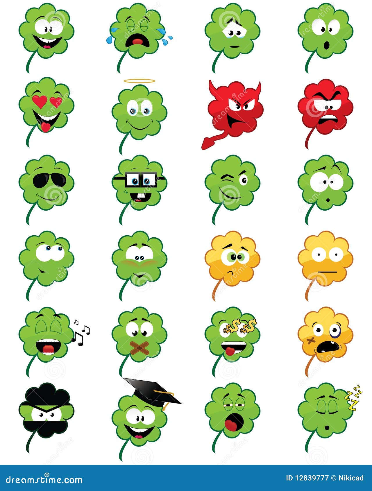 Clover-shaped smiley faces stock vector. Illustration of cool - 12839777