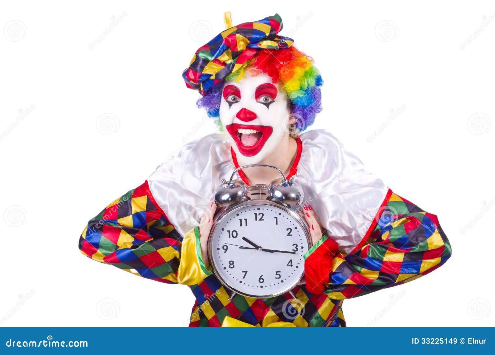 Clown with alarm clock stock image. Image of humor, comedy - 33225149