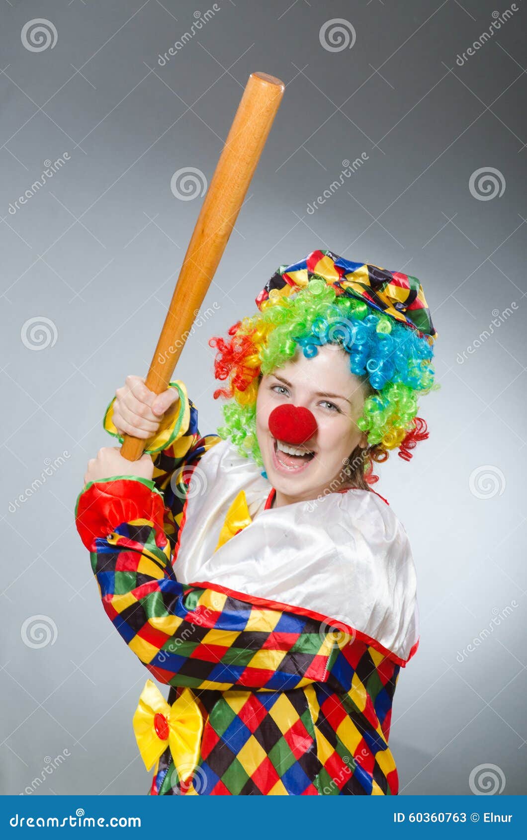 Clown with Baseball Bat in Funny Concept Stock Image - Image of nose ...
