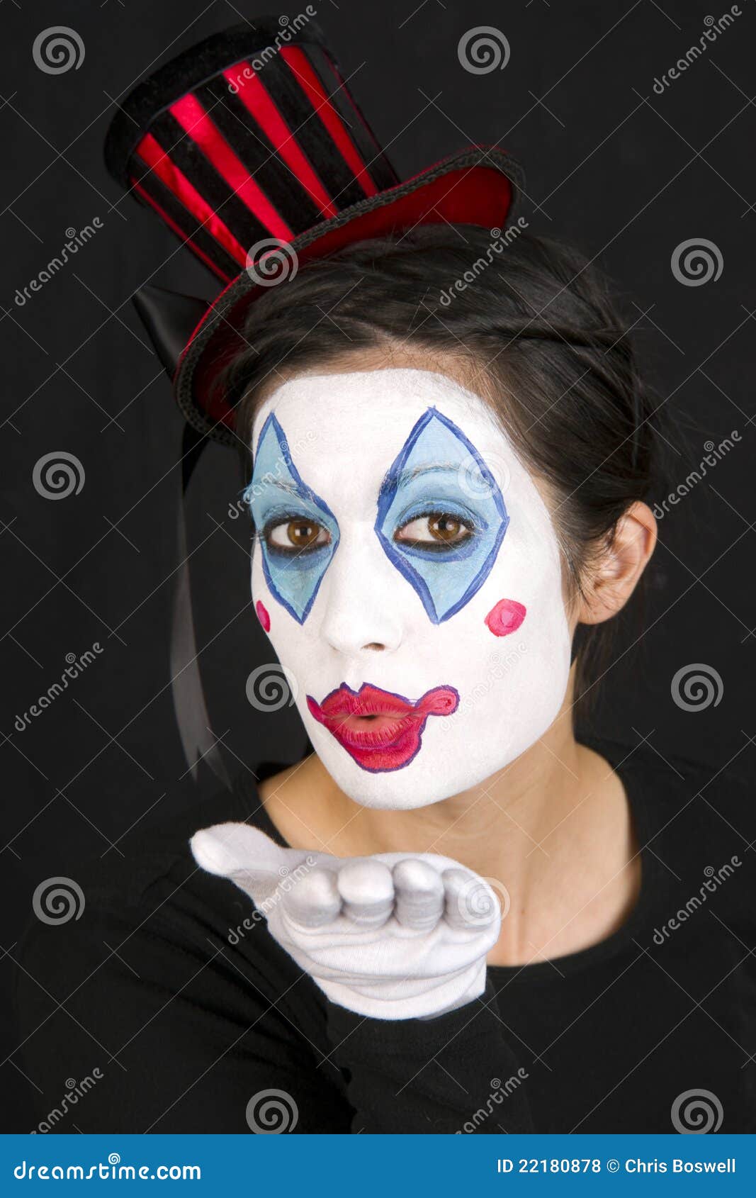 Fun Female Clown Blowing Happy Kisses Stock Photo - Image of characters ...