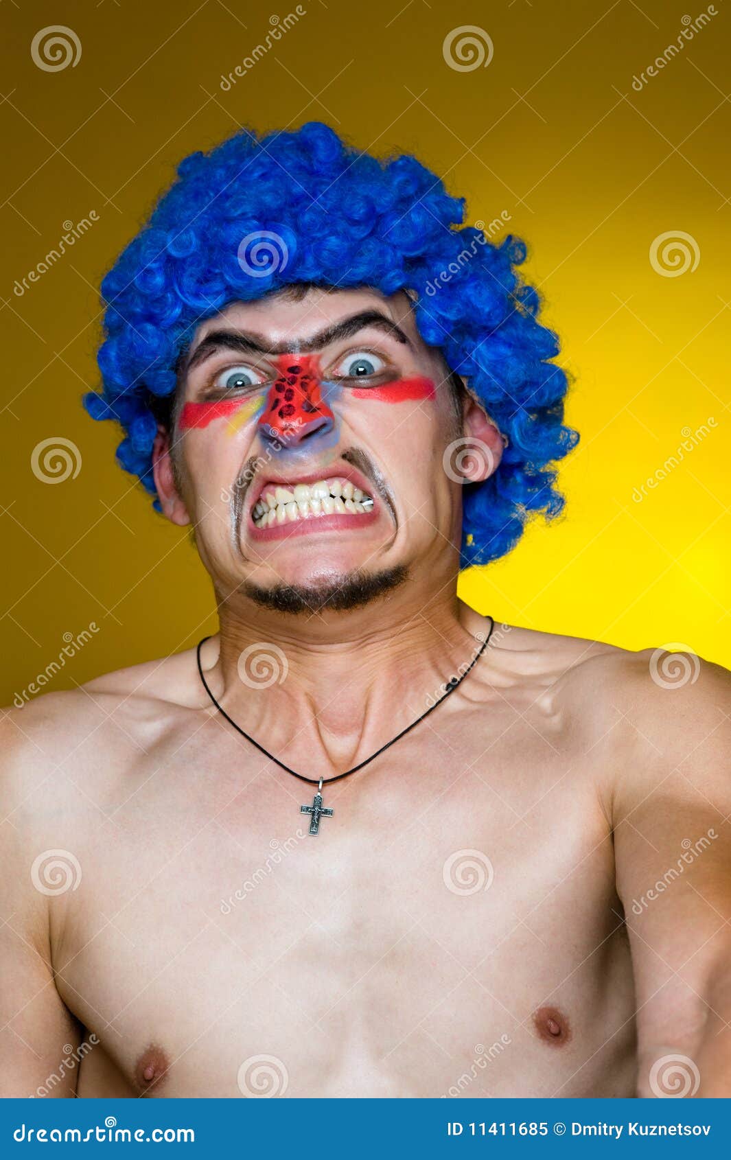 Clown in a blue wig stock image. Image of surprise, nose - 11411685