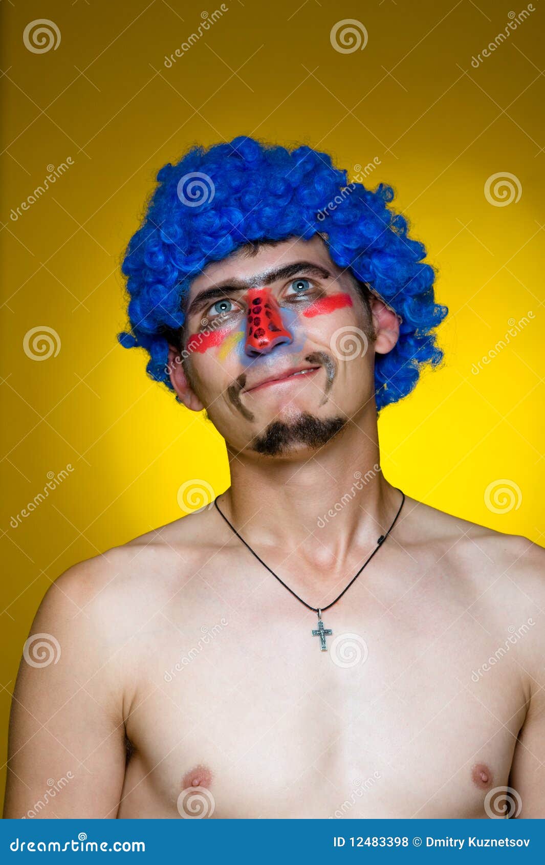 Clown in a blue wig stock photo. Image of fanny, white - 12483398