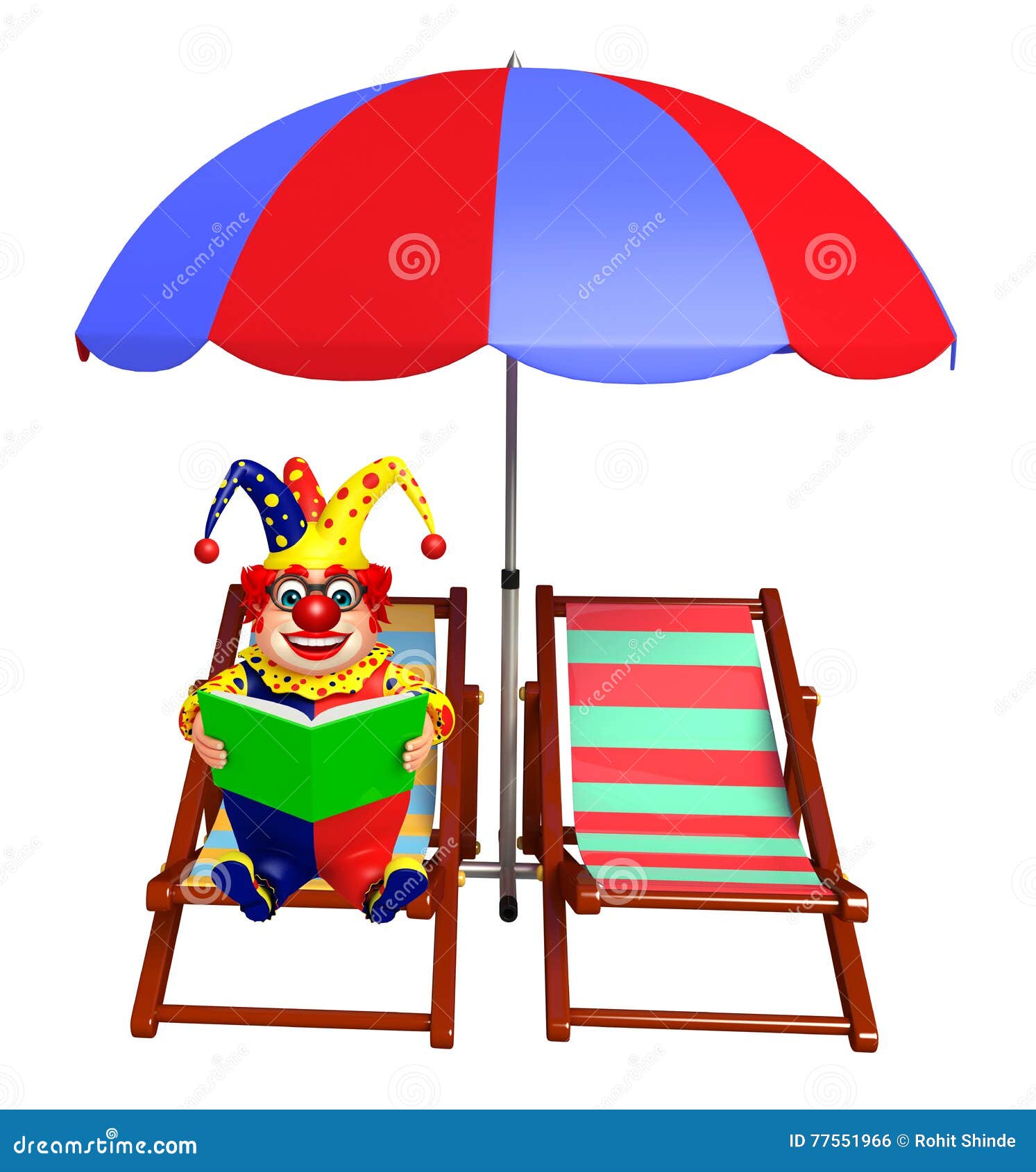 Clown with Book & Beach Chair Stock Illustration - Illustration of ...