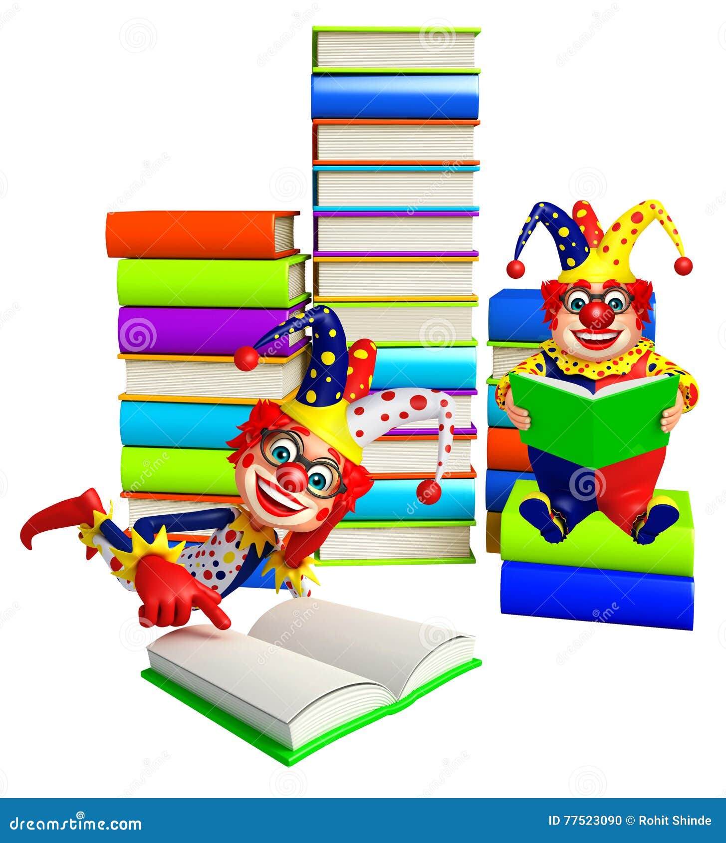 Clown with Book Stack & Book Stock Illustration - Illustration of ...