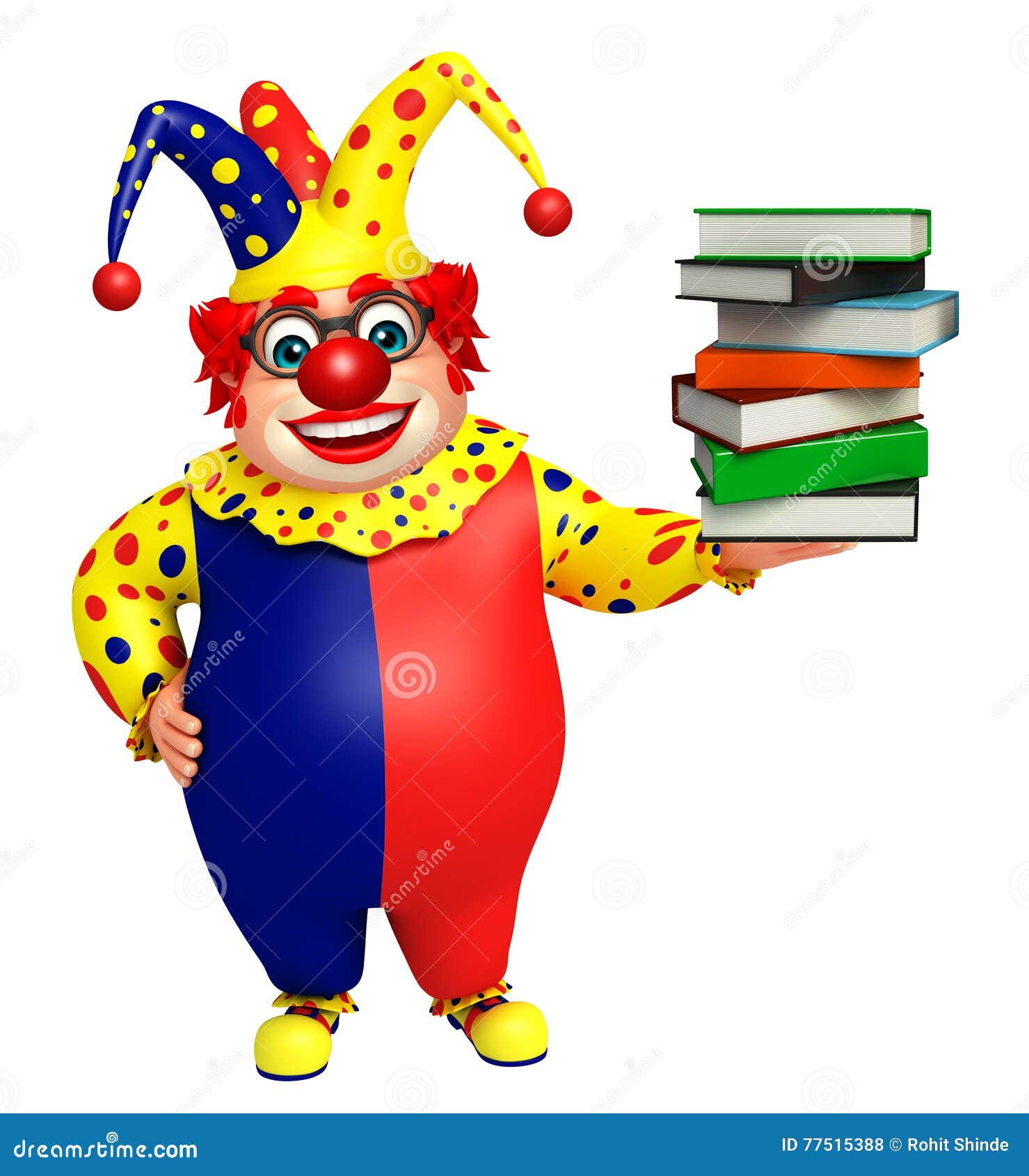 Clown with Book stack stock illustration. Illustration of colorfull ...