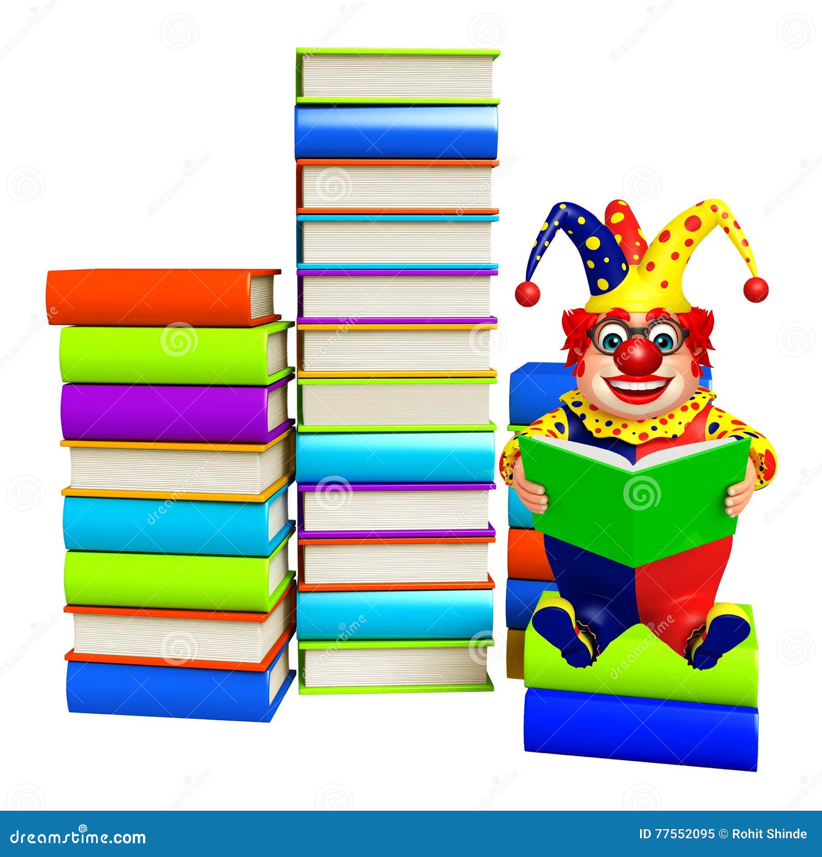 Clown with Book stack stock illustration. Illustration of clown - 77552095