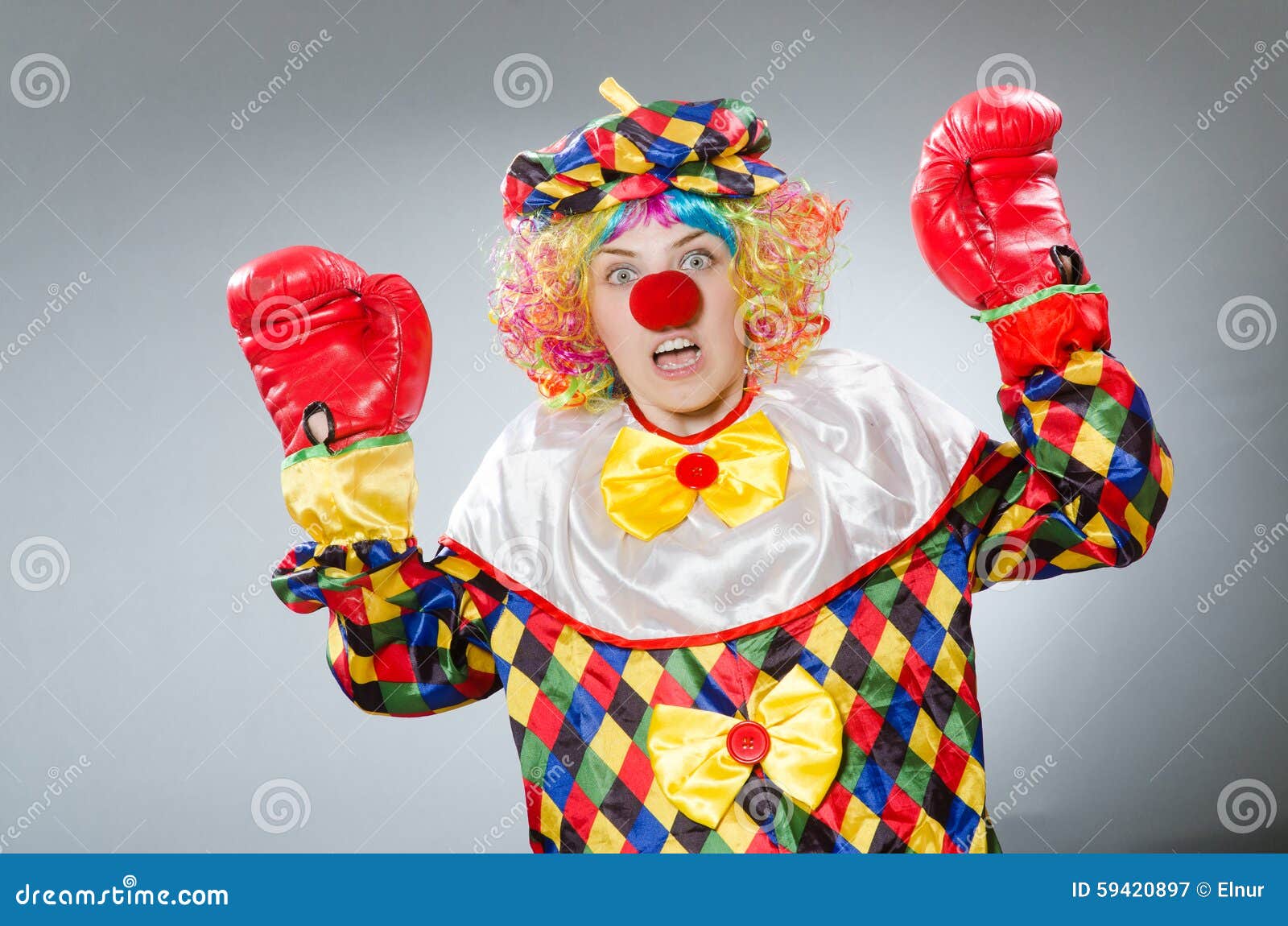 Clown with Boxing Gloves Isolated on White Stock Image - Image of comic ...