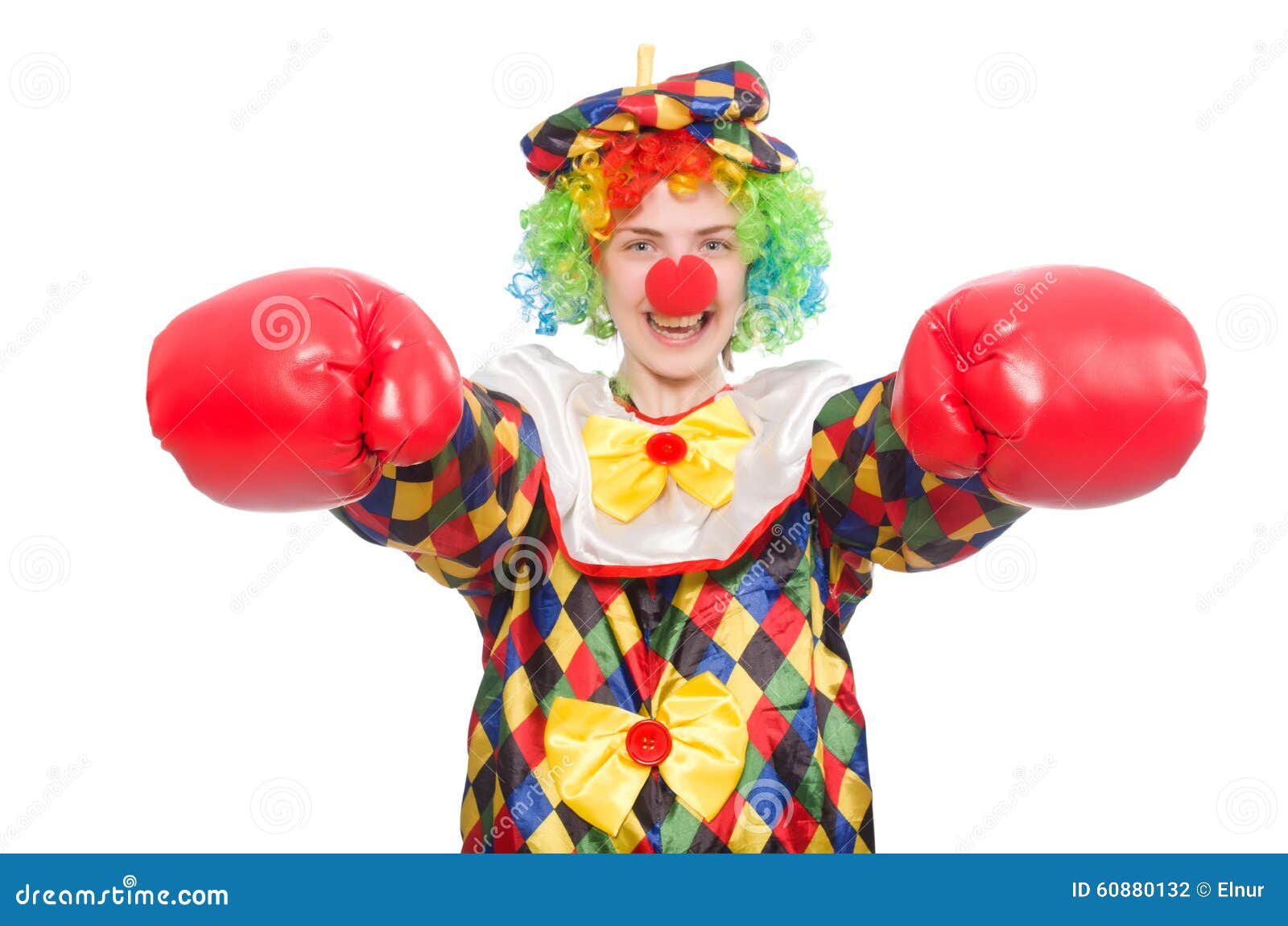 The Clown with Boxing Gloves Isolated on White Stock Photo - Image of ...