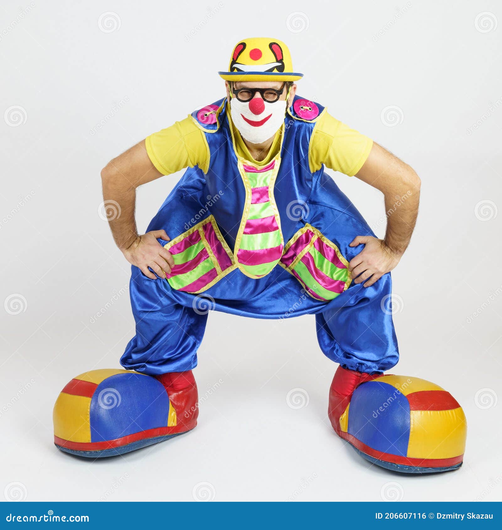 Clown in a Bright Suit Sat Down Like a Samurai Stock Photo - Image of ...