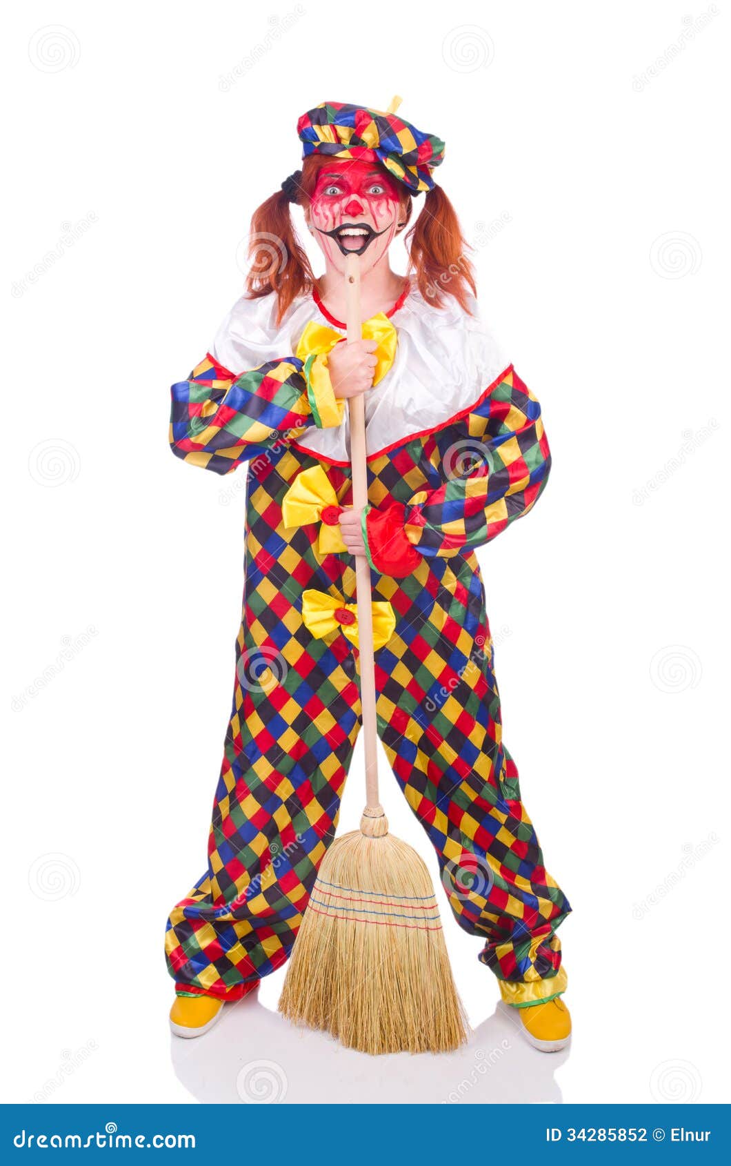 Clown with broom stock photo. Image of comic, cleaner - 34285852