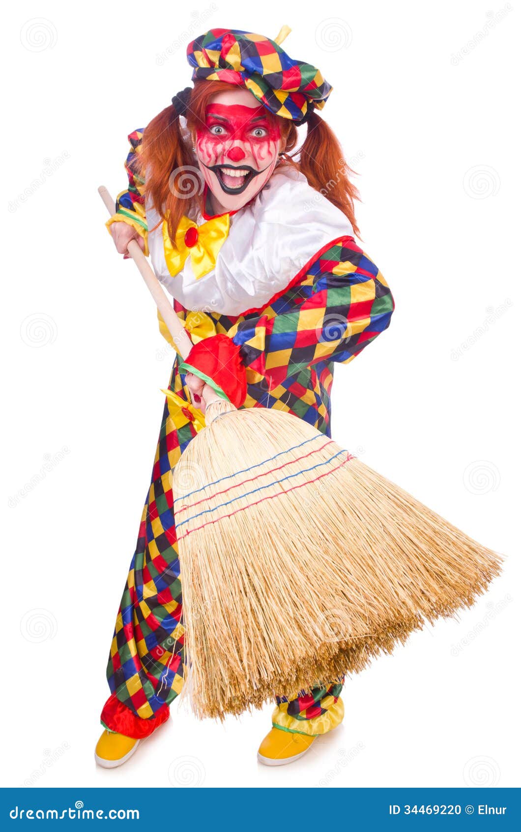 Clown with broom stock photo. Image of costume, cleaning - 34469220